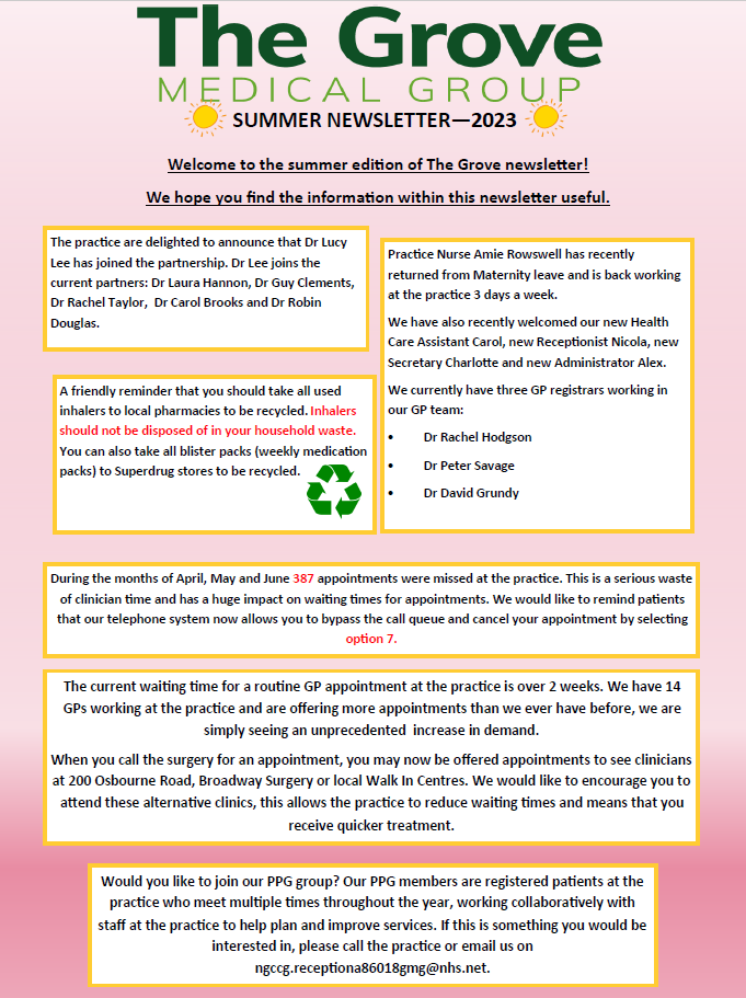 Practice Newsletter - The Grove Medical Group
